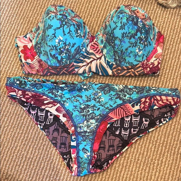 Maaji | Swim | Maaji Floral Blue Pink Bikini Set Size Medium | Poshmark